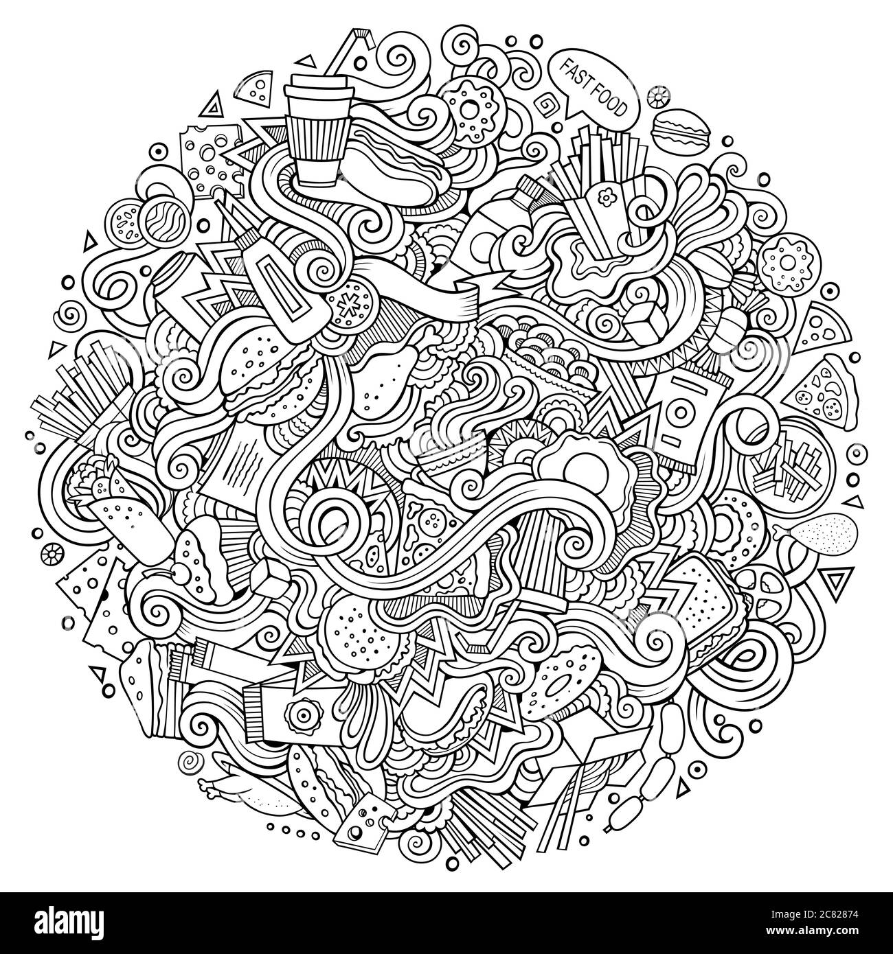 Cartoon cute doodles hand drawn Fastfood illustration Stock Vector ...