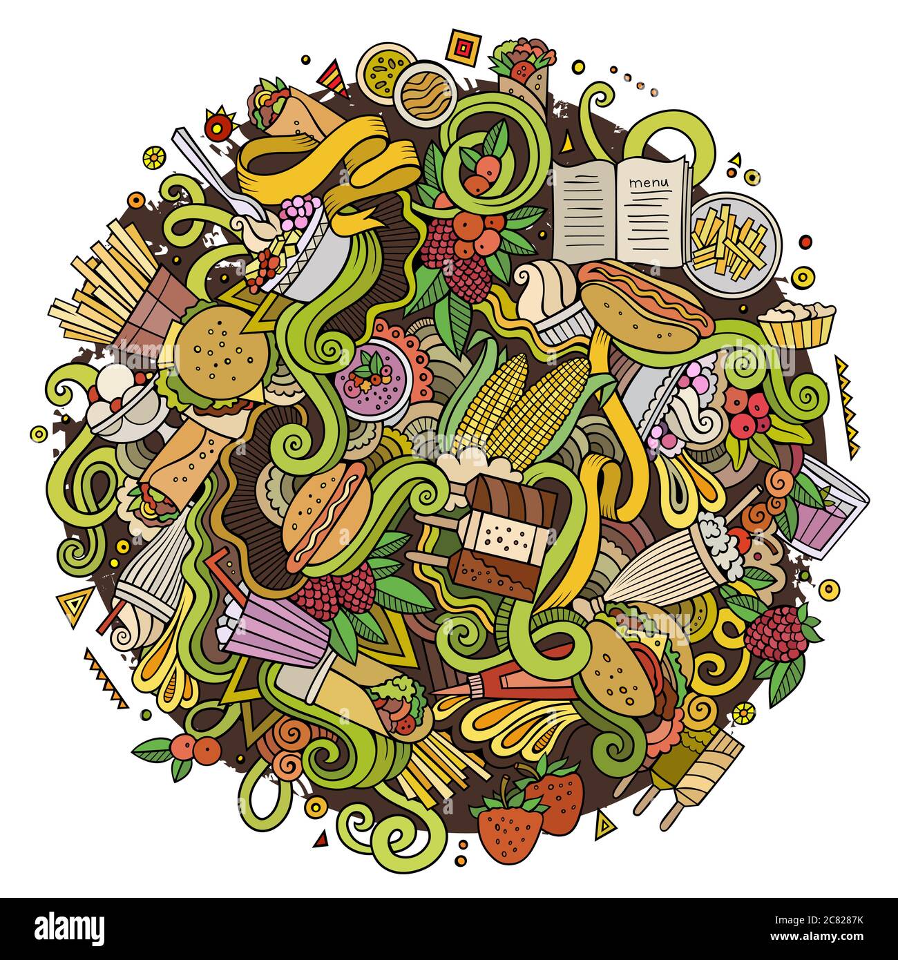 Cartoon cute doodles hand drawn Fastfood illustration Stock Vector ...