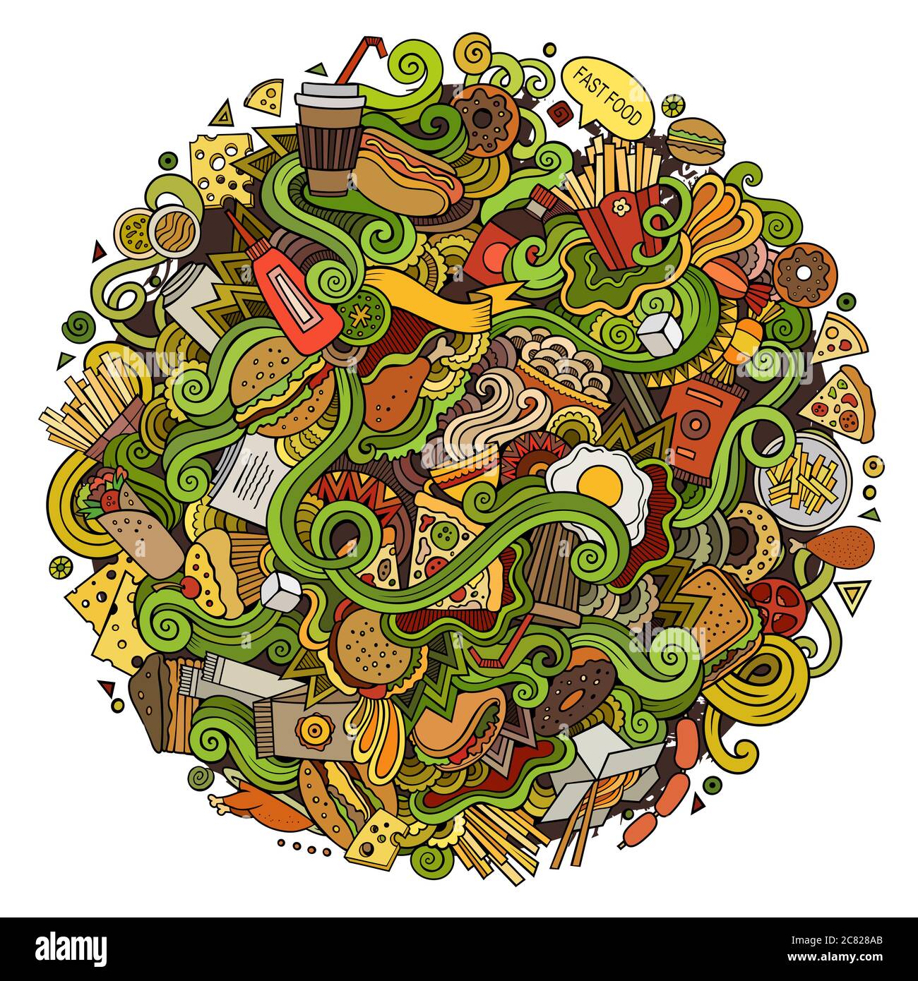 Cartoon cute doodles hand drawn Fastfood illustration Stock Vector ...