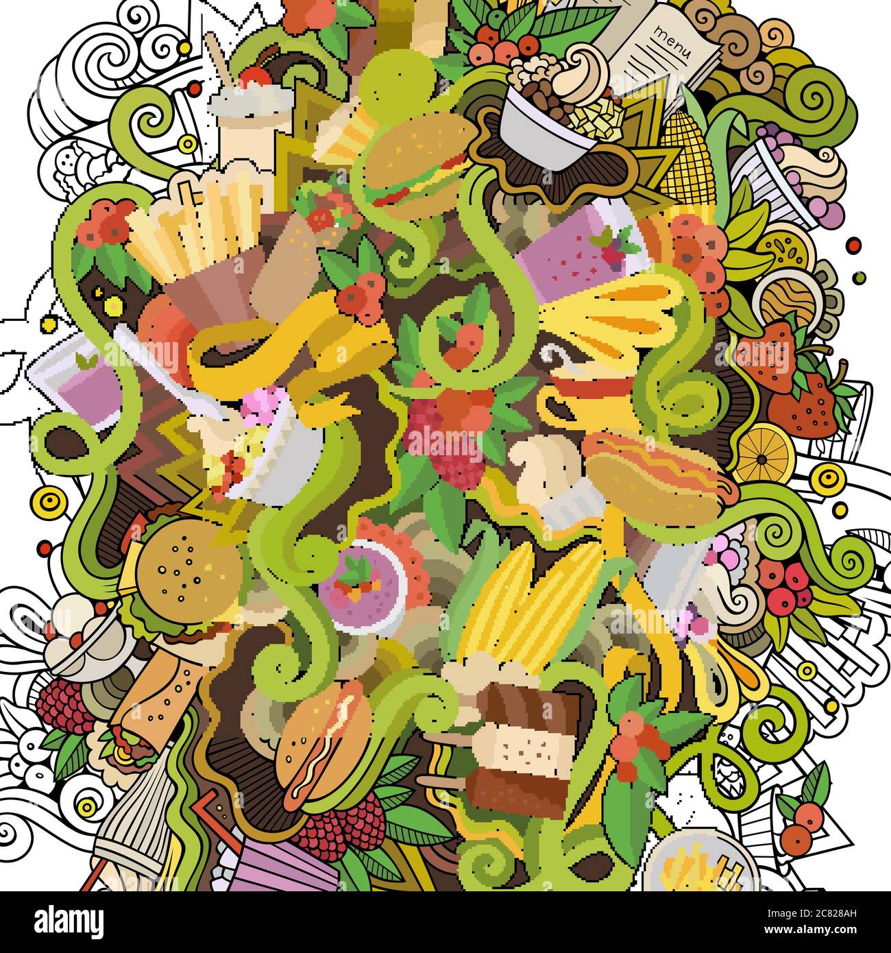 Cartoon cute doodles hand drawn Fastfood illustration Stock Vector ...