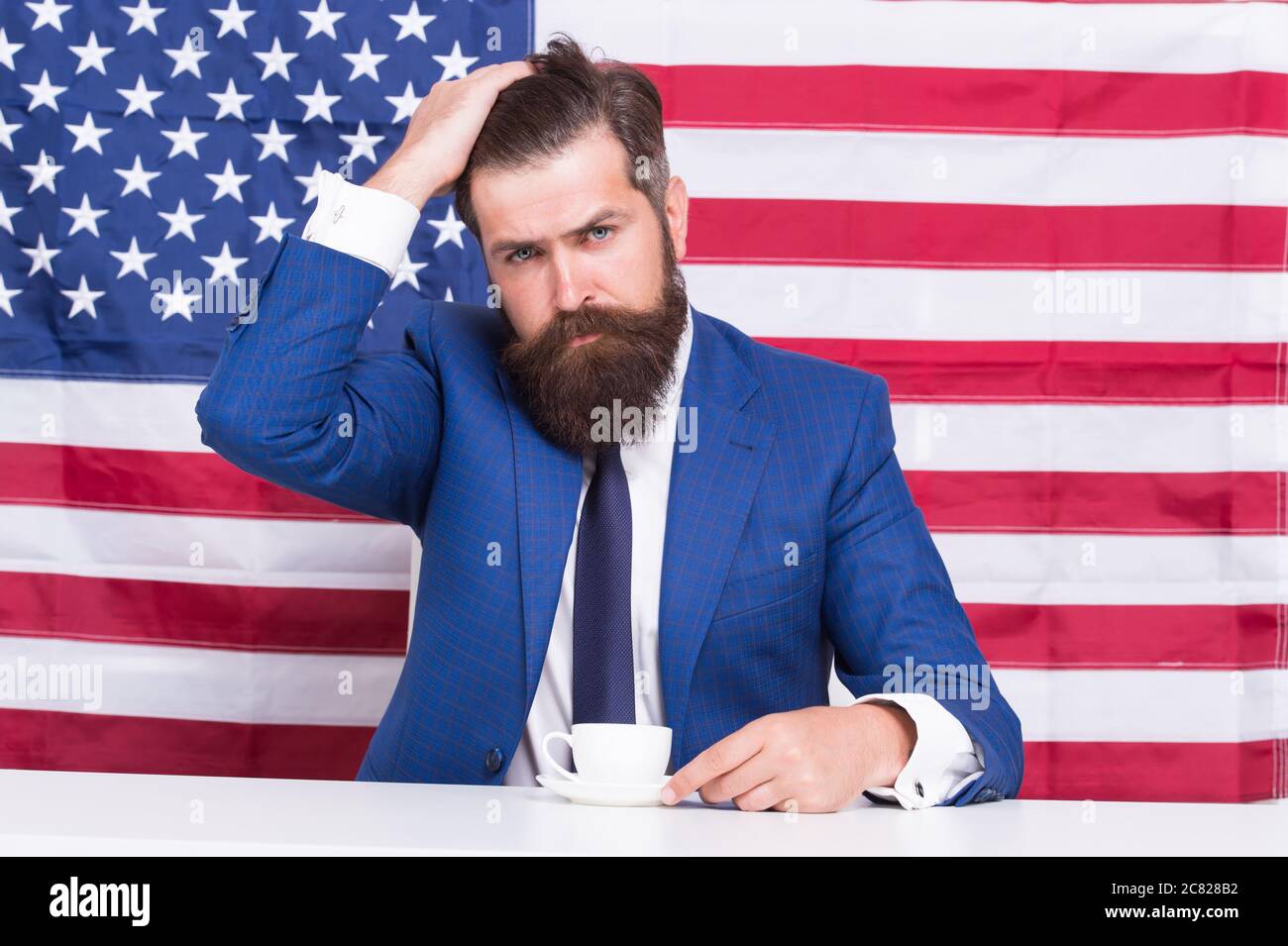 american politician in election. his election campaign. bearded man ...