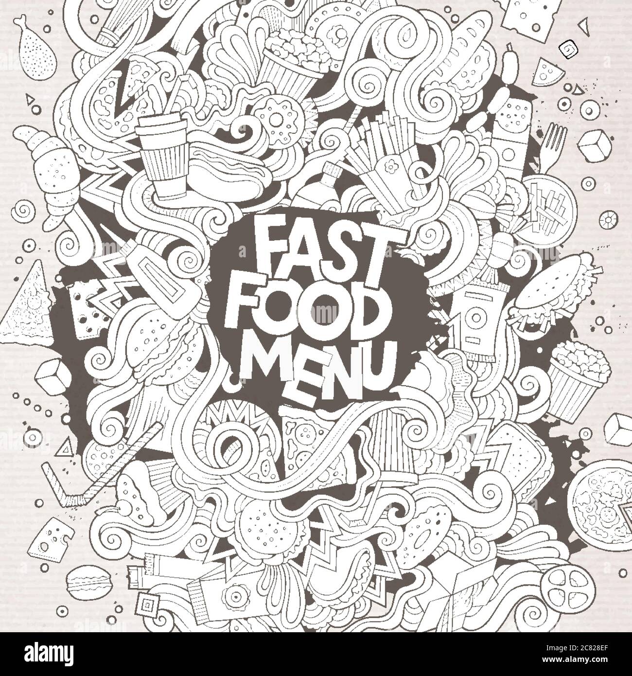 Cartoon cute doodles hand drawn Fastfood illustration Stock Vector ...