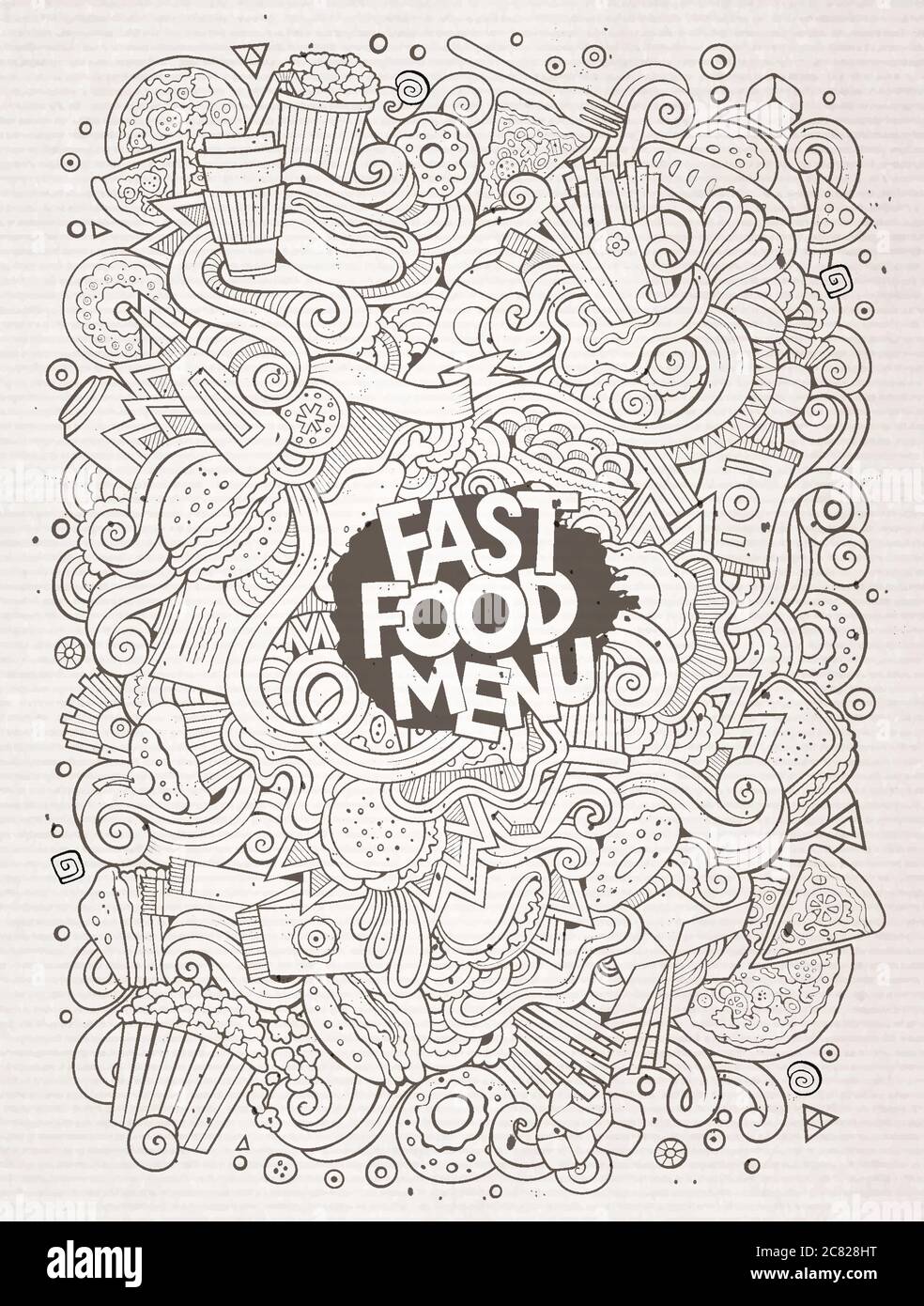 Cartoon cute doodles hand drawn Fastfood illustration Stock Vector ...