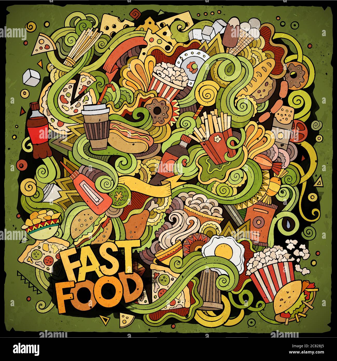 Cartoon cute doodles hand drawn Fastfood illustration Stock Vector ...
