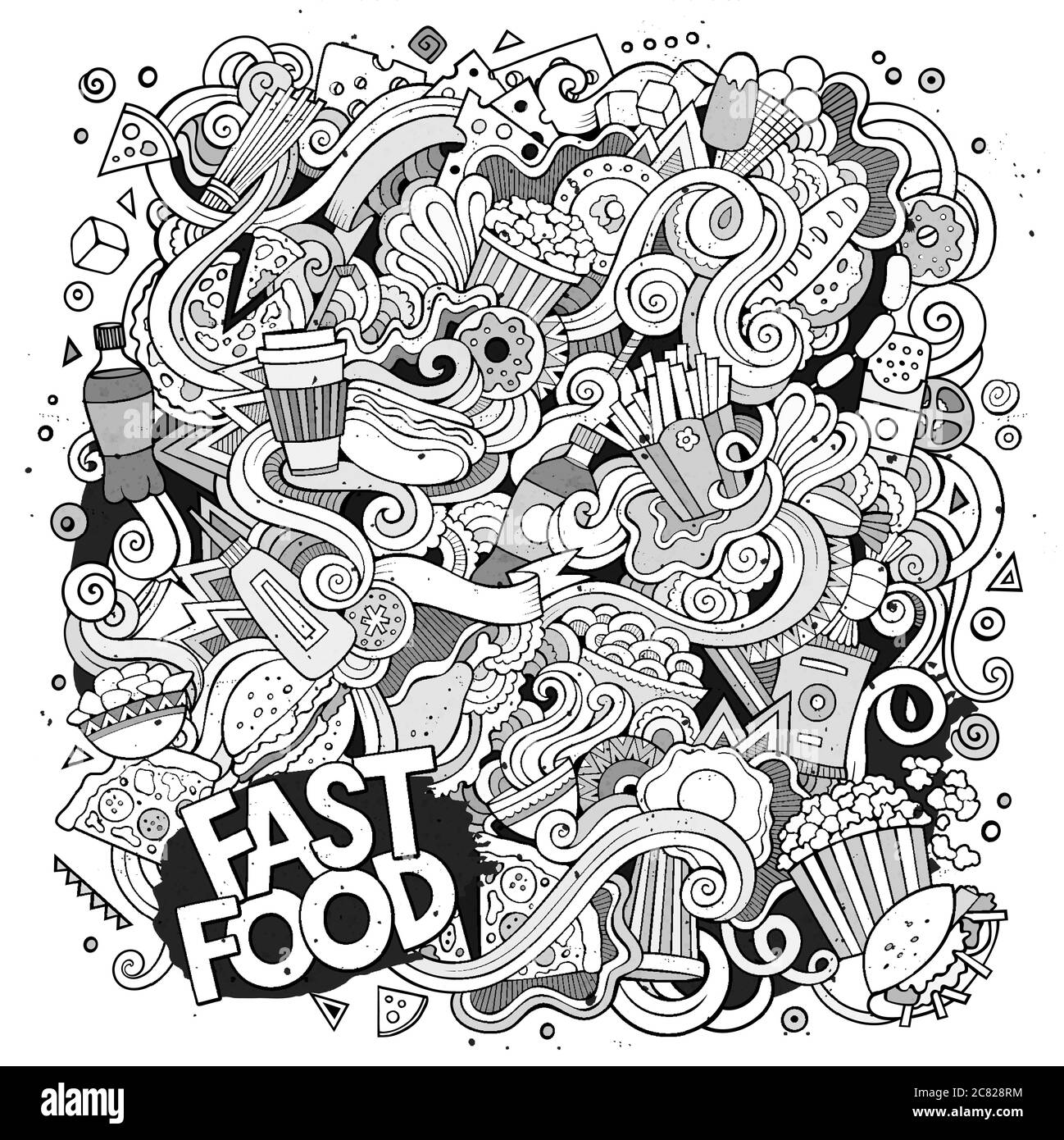 Cartoon cute doodles hand drawn Fastfood illustration Stock Vector ...