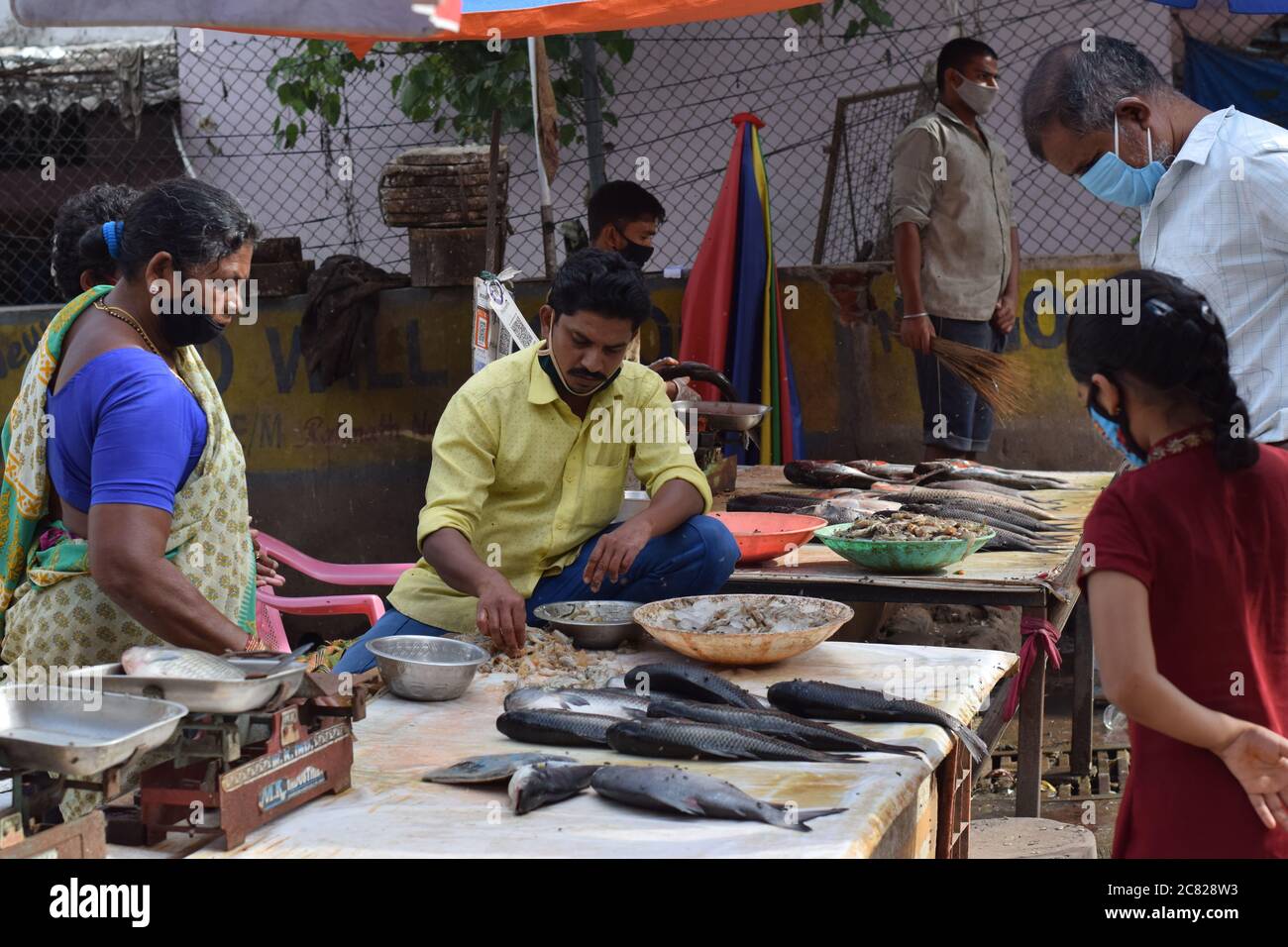 Hyderabad, Telangana, India. july-20-2020: peoples wearing at fish ...