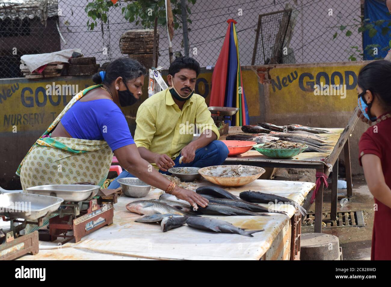 Hyderabad, Telangana, India. july-20-2020: peoples wearing at fish ...