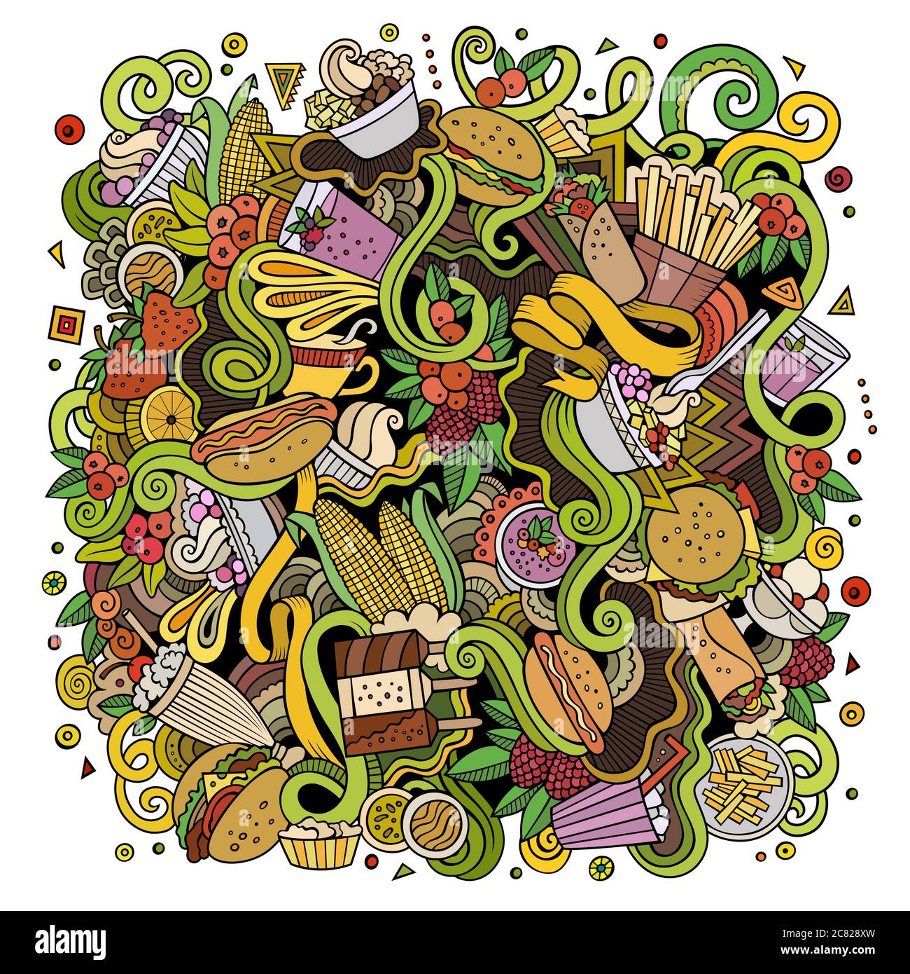 Cartoon cute doodles hand drawn Fastfood illustration Stock Vector ...