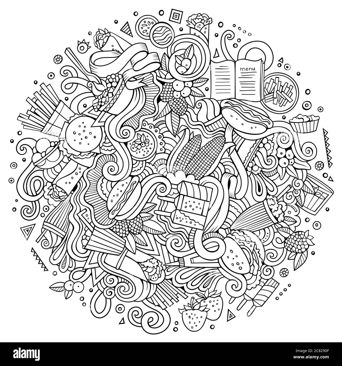 Cartoon cute doodles hand drawn Fastfood illustration Stock Vector ...