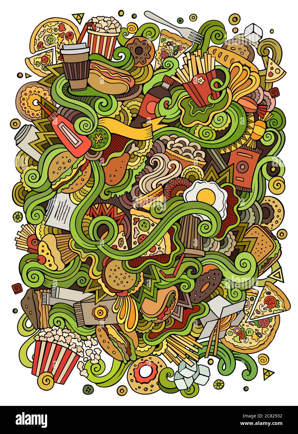 Cartoon cute doodles hand drawn Fastfood illustration Stock Vector ...
