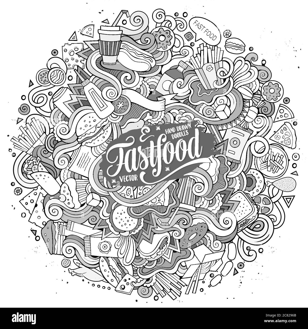 Cartoon cute doodles hand drawn Fastfood illustration Stock Vector ...
