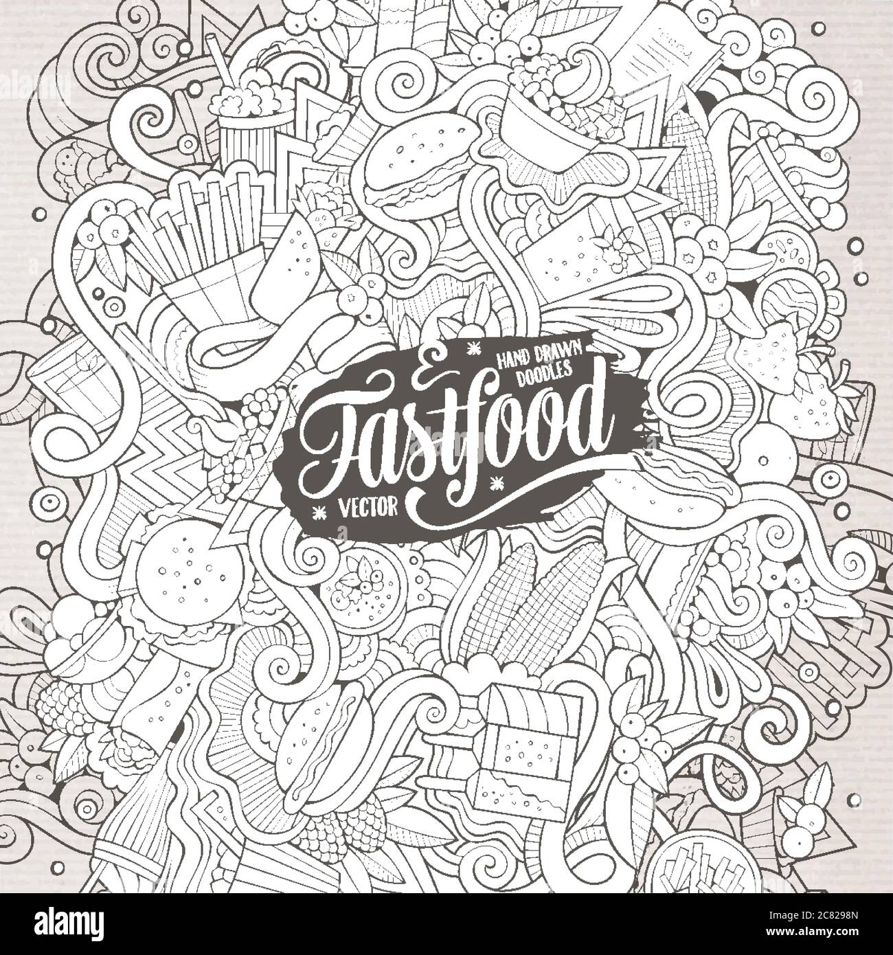 Cartoon cute doodles hand drawn Fastfood illustration Stock Vector ...