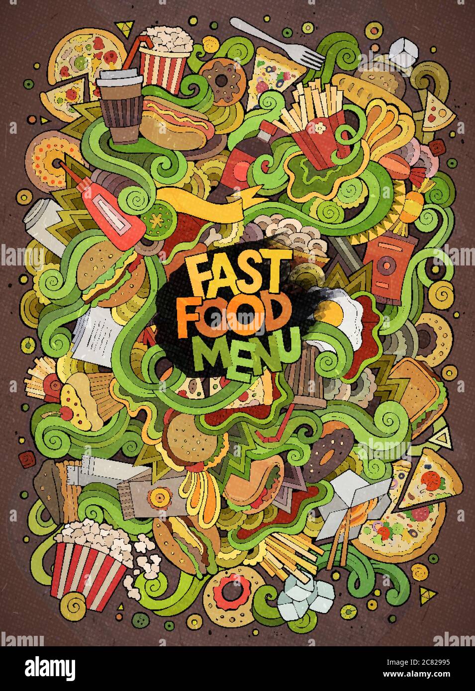 Cartoon cute doodles hand drawn Fastfood illustration Stock Vector ...