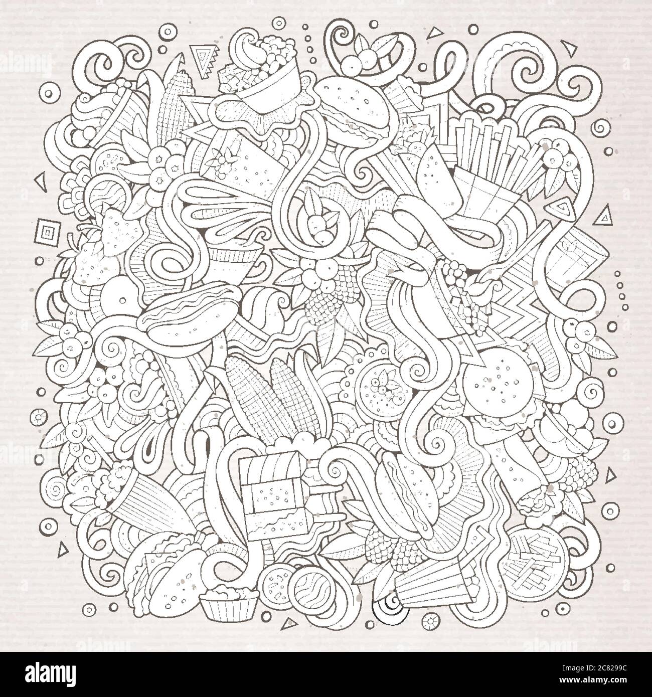Cartoon cute doodles hand drawn Fastfood illustration Stock Vector ...