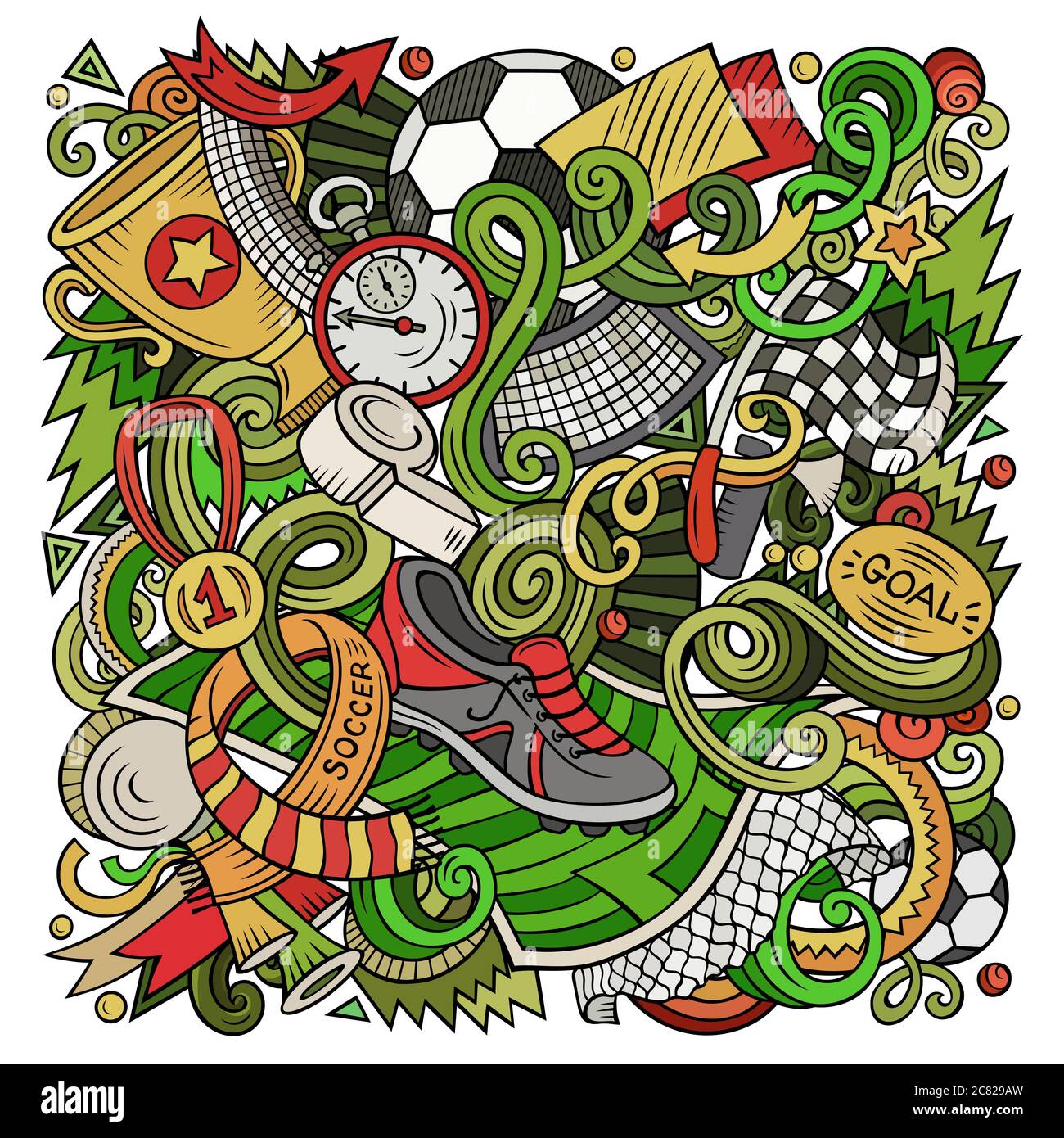 Cartoon vector doodles Football illustration Stock Vector Image & Art ...