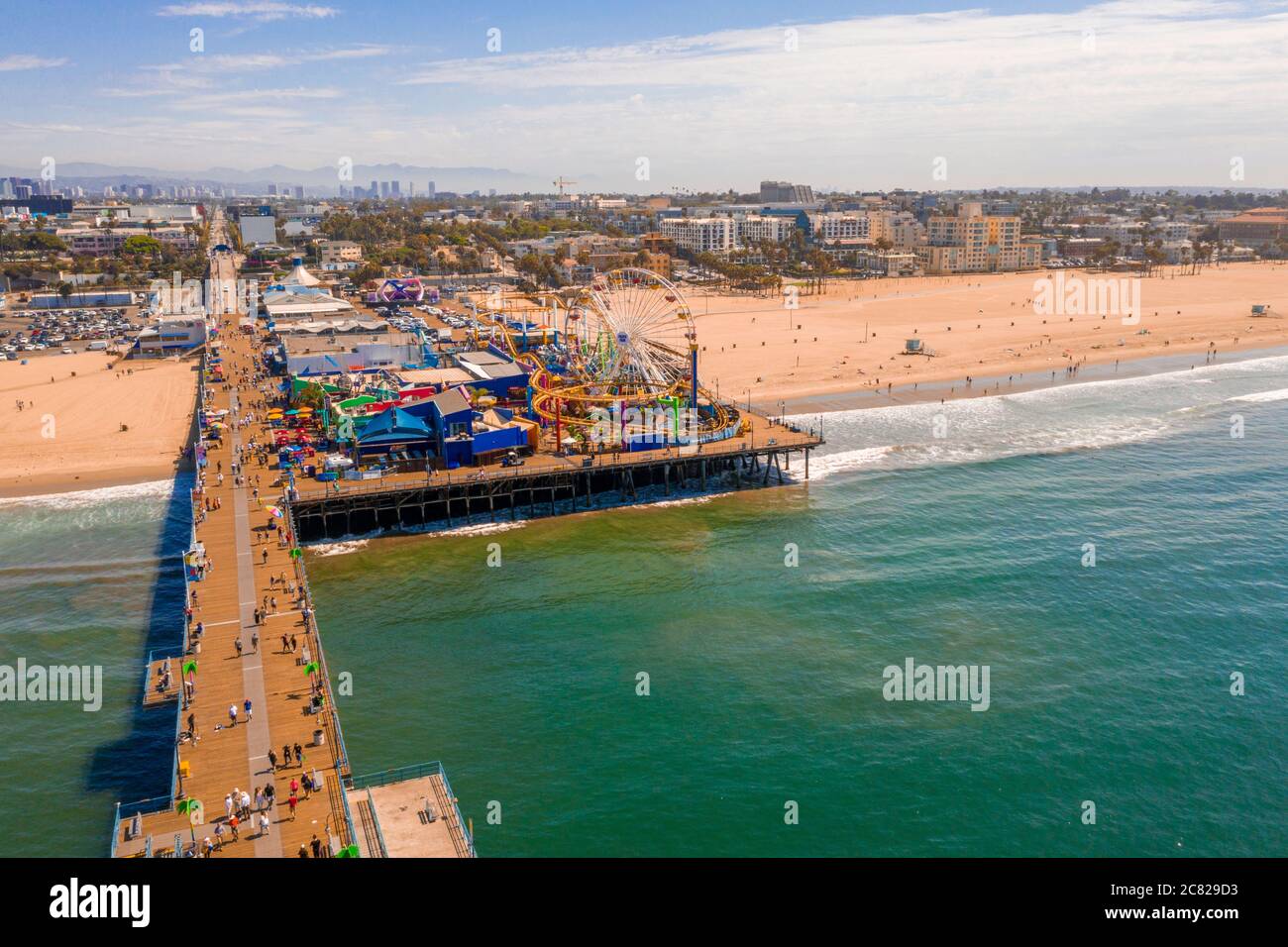 Aerial view of the Santa Monica Pier on a busy day in California Stock ...