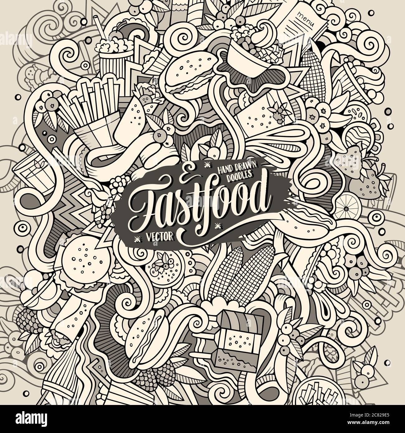 Cartoon cute doodles hand drawn Fastfood illustration Stock Vector ...