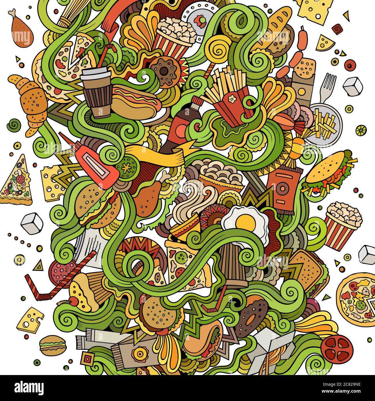 Cartoon cute doodles hand drawn Fastfood illustration Stock Vector ...