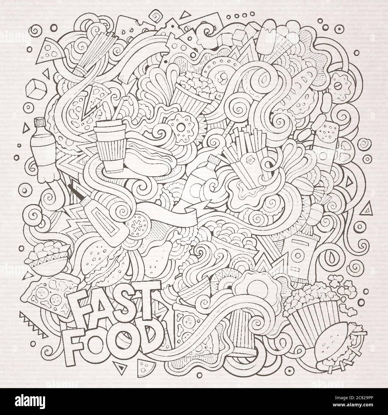 Cartoon cute doodles hand drawn Fastfood illustration Stock Vector ...