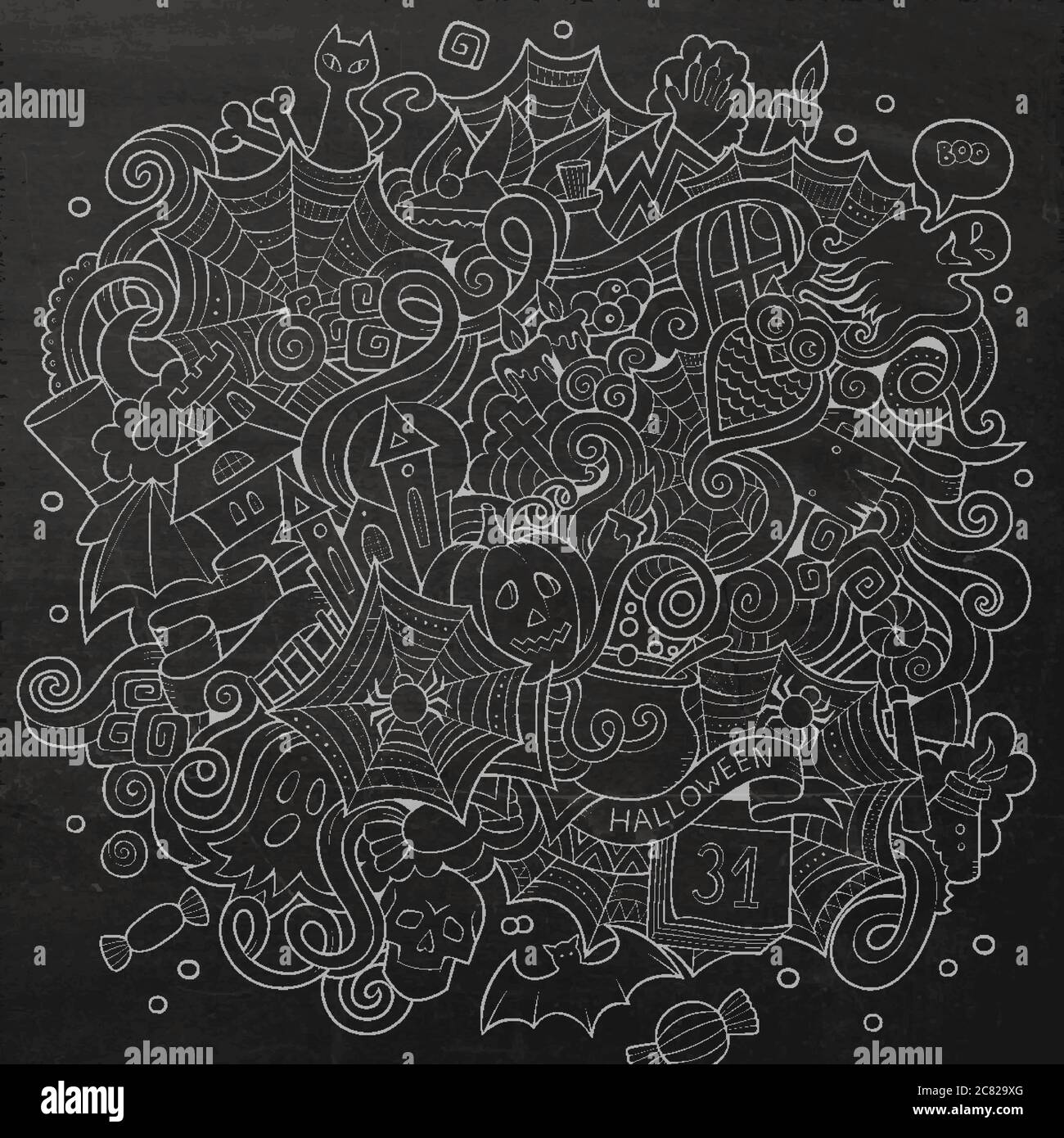 Cartoon cute doodles hand drawn Halloween illustration Stock Vector ...