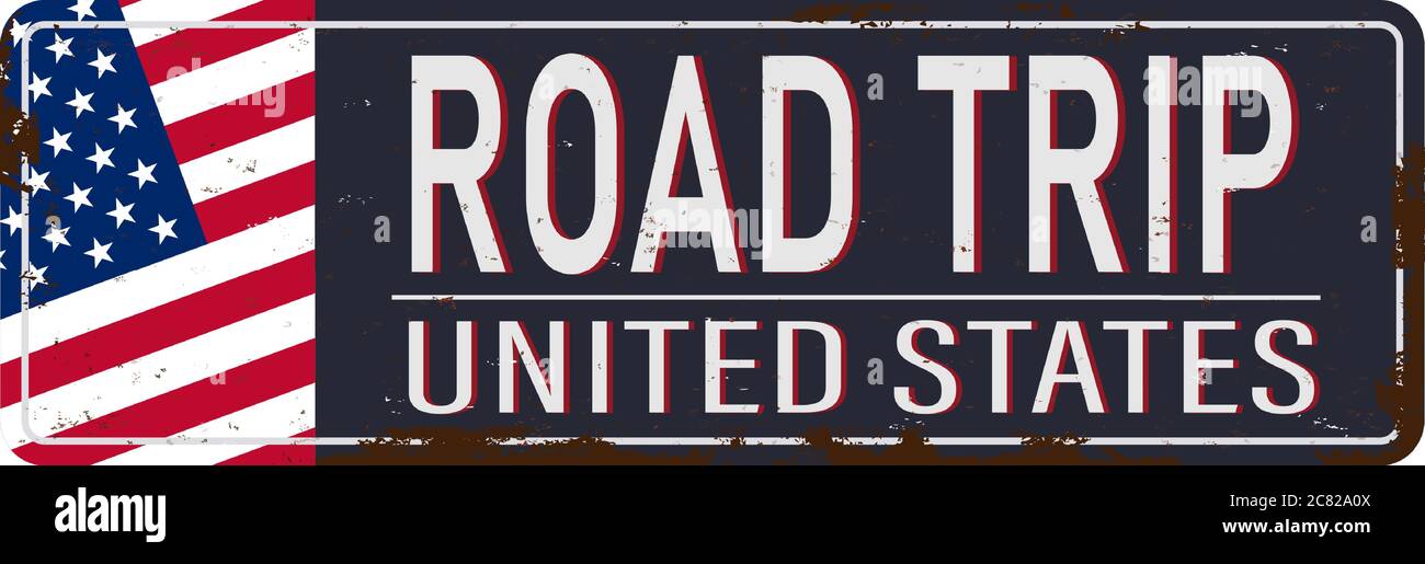 Isolated road trip Sign - American blue and red motorway road sign on ...