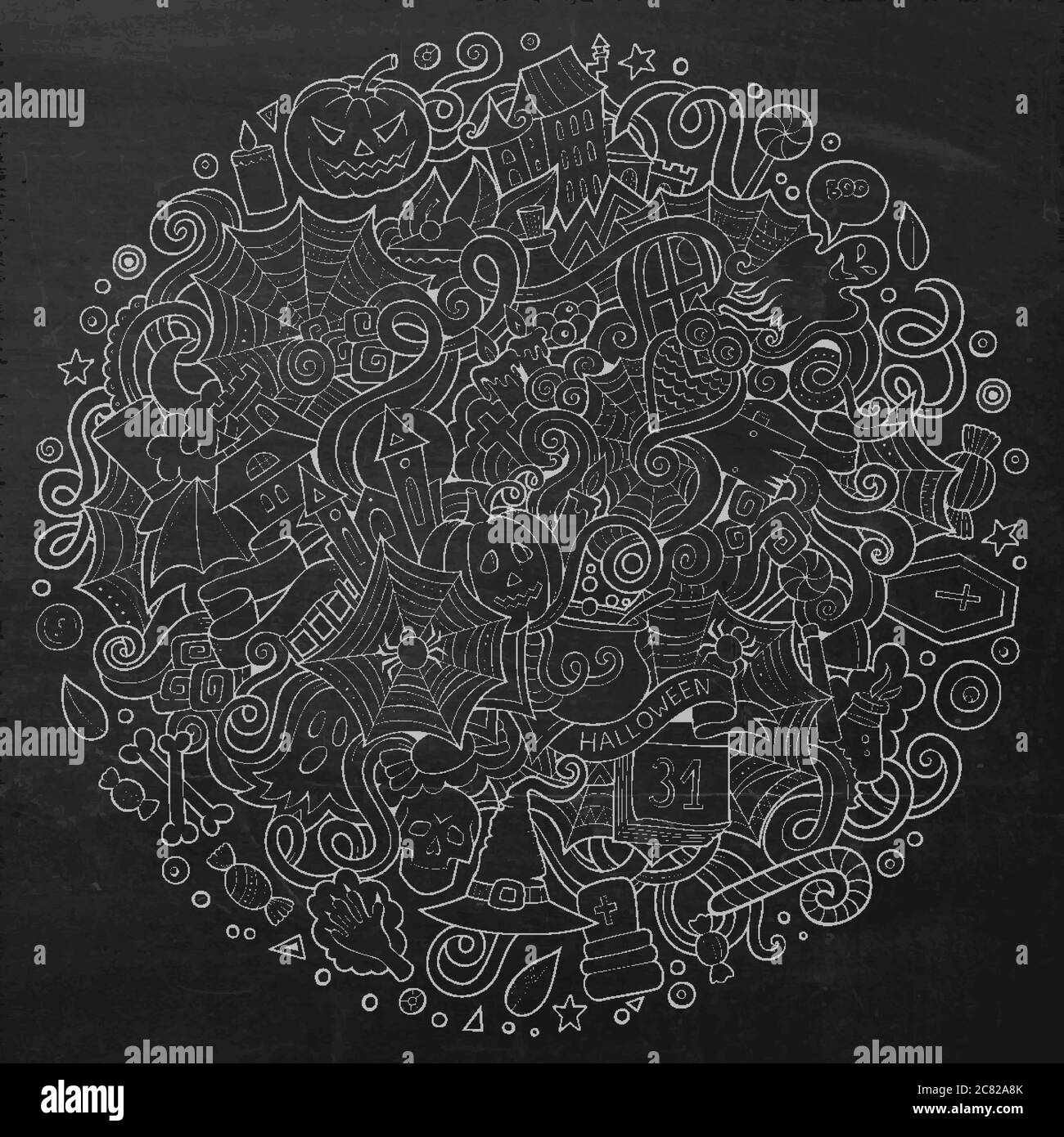 Cartoon cute doodles hand drawn Halloween illustration Stock Vector ...