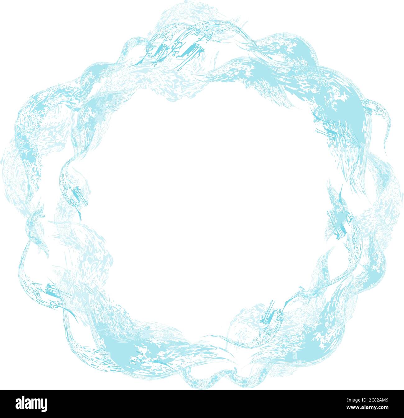 Round frame of hand-drawn waves. Ocean water splashes flowing. Blue ...