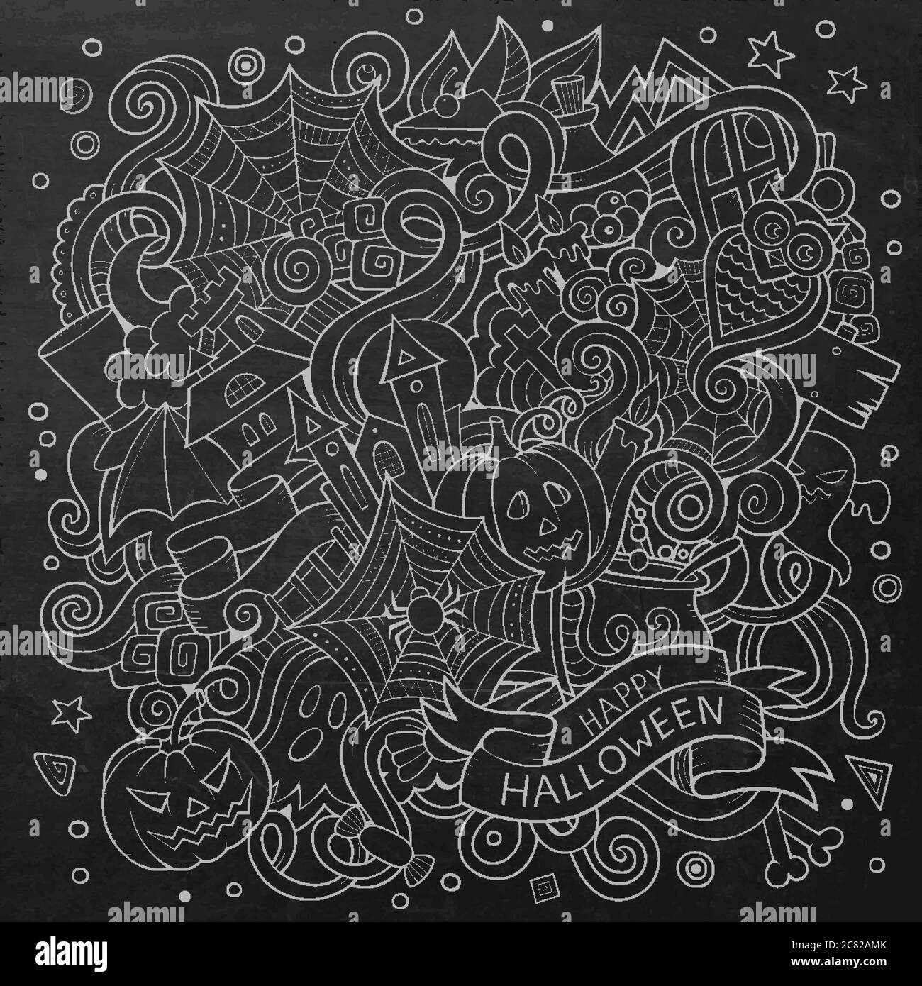 Cartoon cute doodles hand drawn Halloween illustration Stock Vector ...