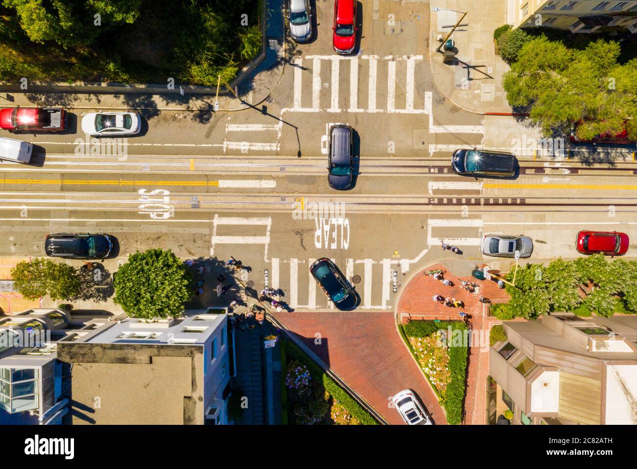 Aerial overhead shot of cars driving in the streets of a town Stock ...