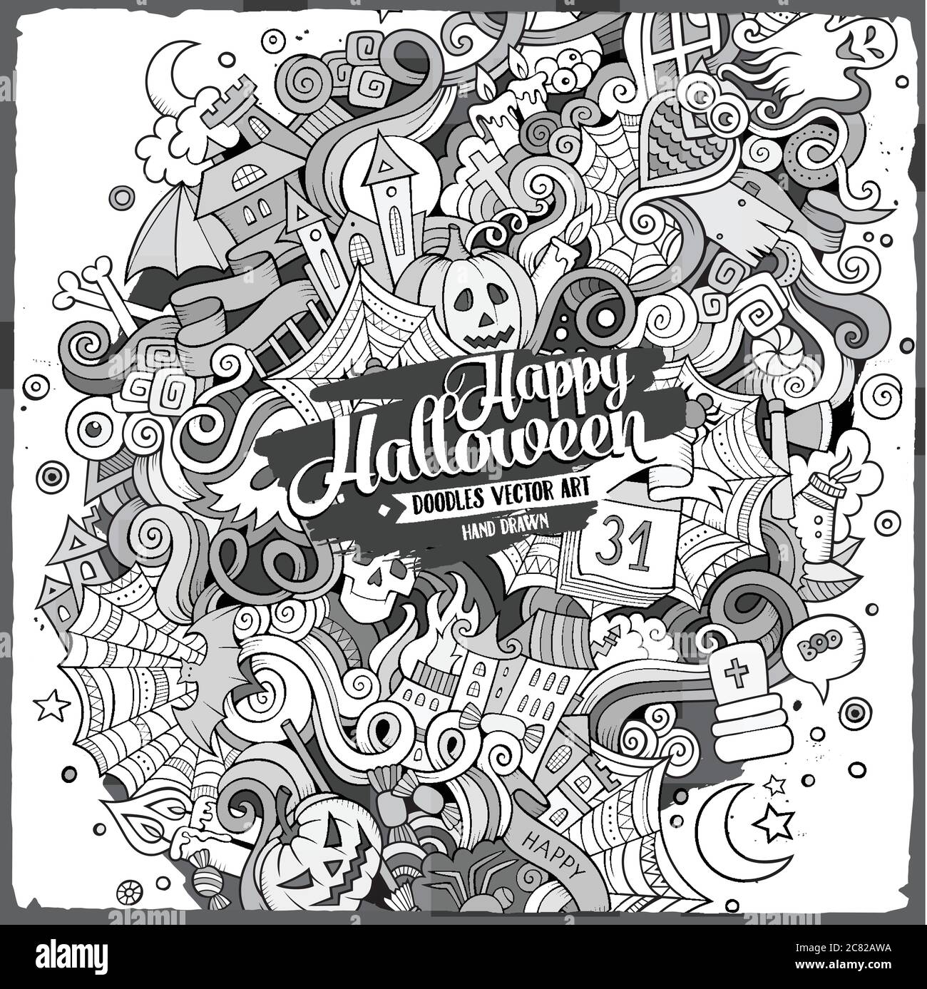 Cartoon cute doodles hand drawn Halloween illustration Stock Vector ...