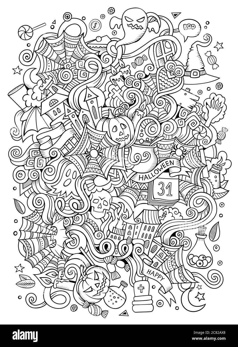 Cartoon cute doodles hand drawn Halloween illustration Stock Vector ...