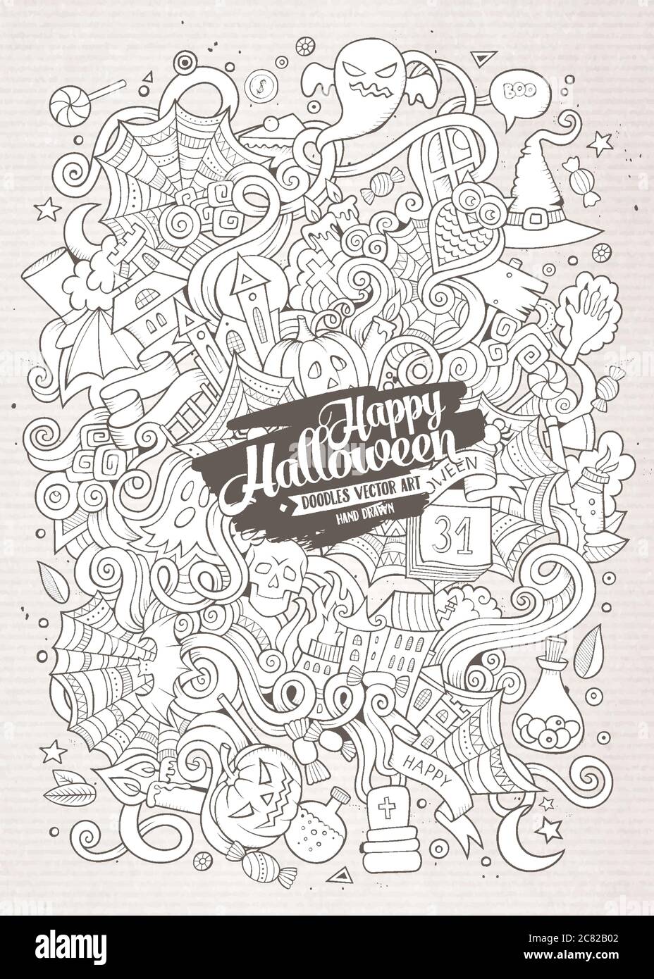 Cartoon cute doodles hand drawn Halloween illustration Stock Vector ...