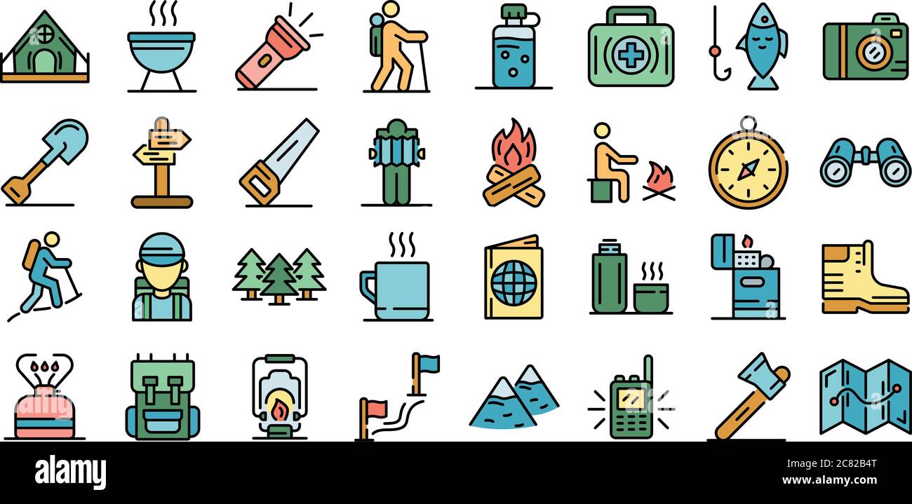 Hiking icons vector flat Stock Vector Image & Art - Alamy