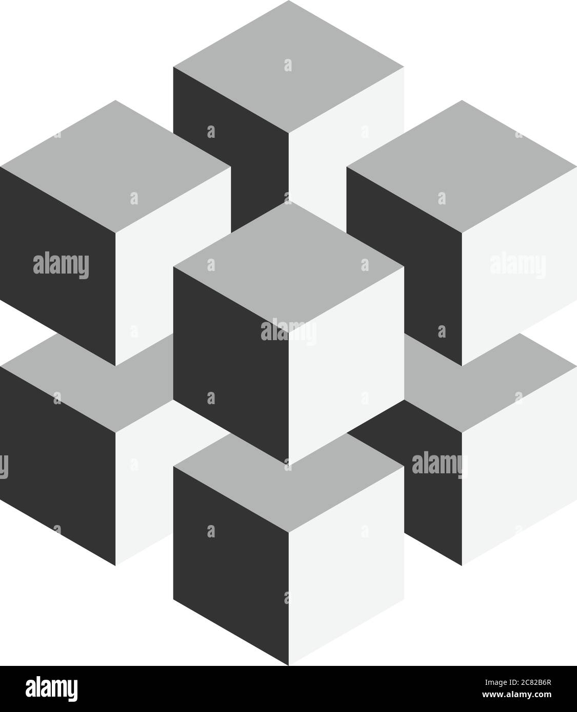 Grey Geometric Cube Of 8 Smaller Isometric Cubes Abstract Design Element Science Or