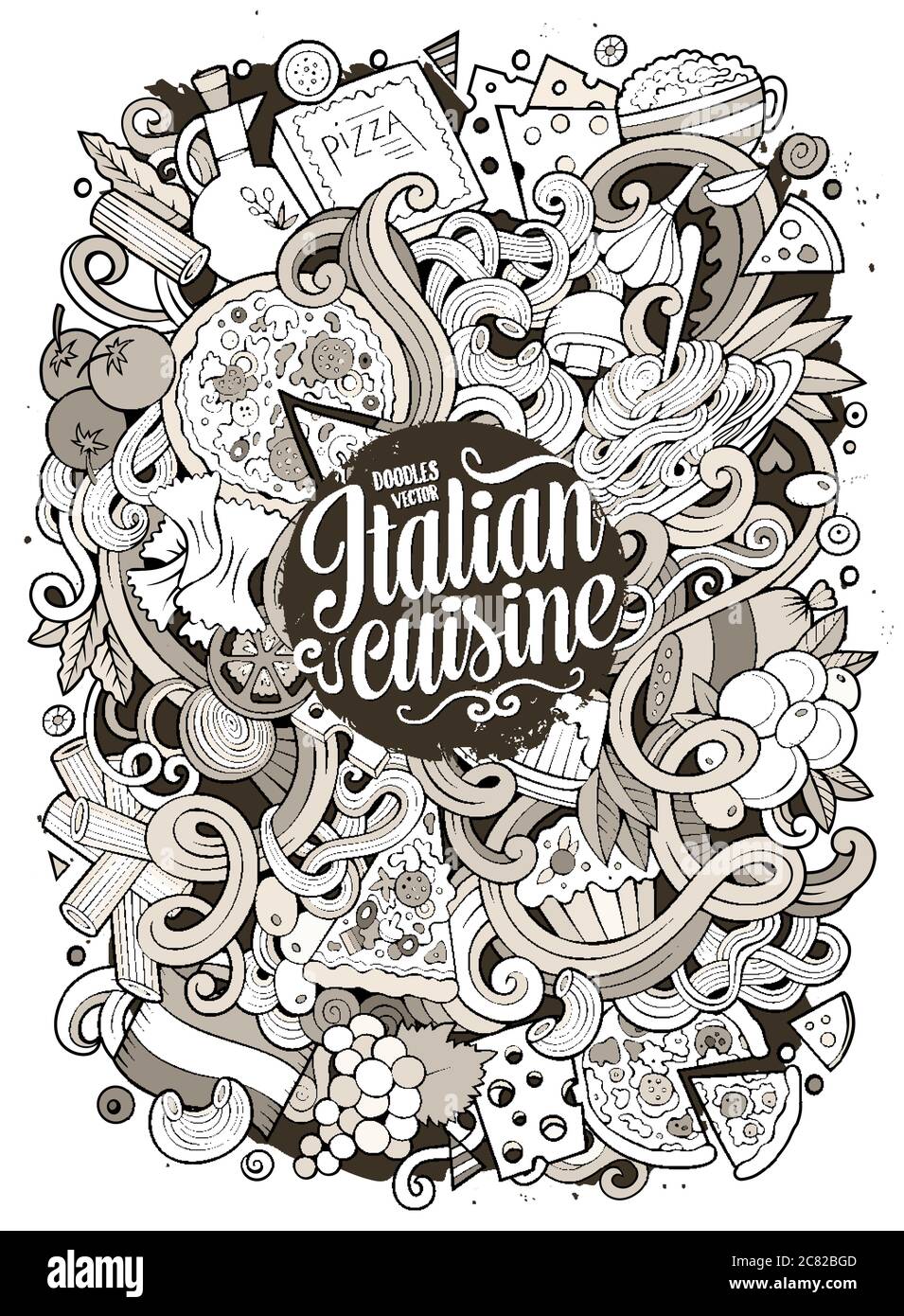Cartoon hand-drawn doodles Italian food illustration Stock Vector Image ...