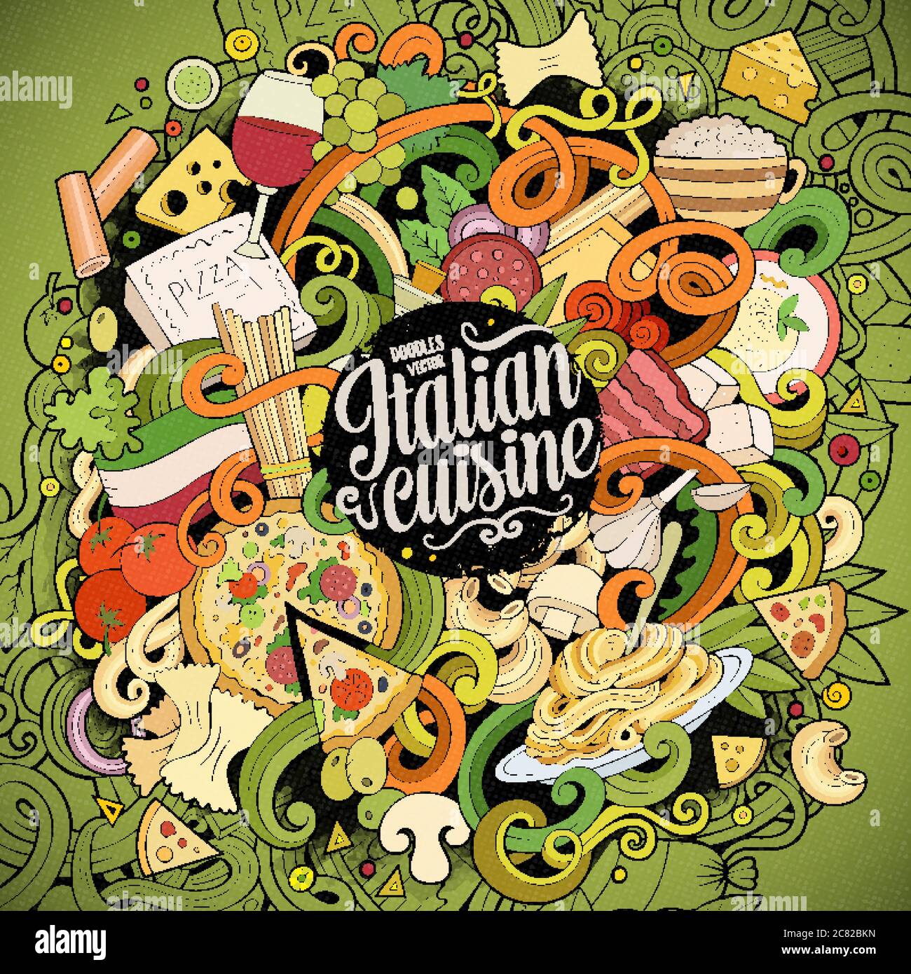 Cartoon hand-drawn doodles Italian food illustration Stock Vector Image ...