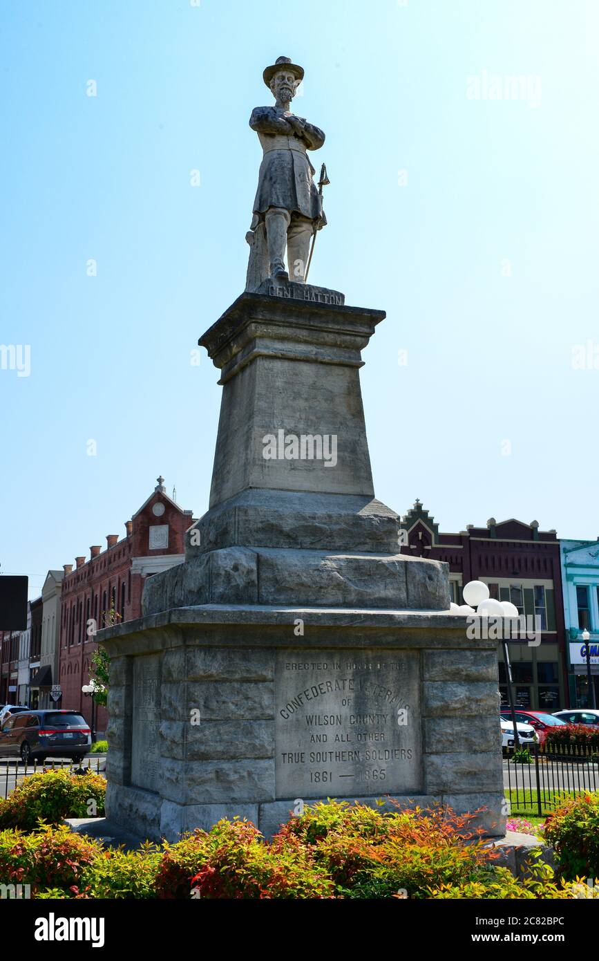Confederate General Hatton statue on stone plinth with inscription on ...
