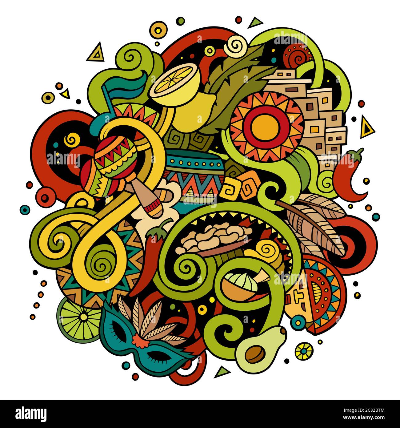 Cartoon hand-drawn doodles Latin American illustration Stock Vector ...