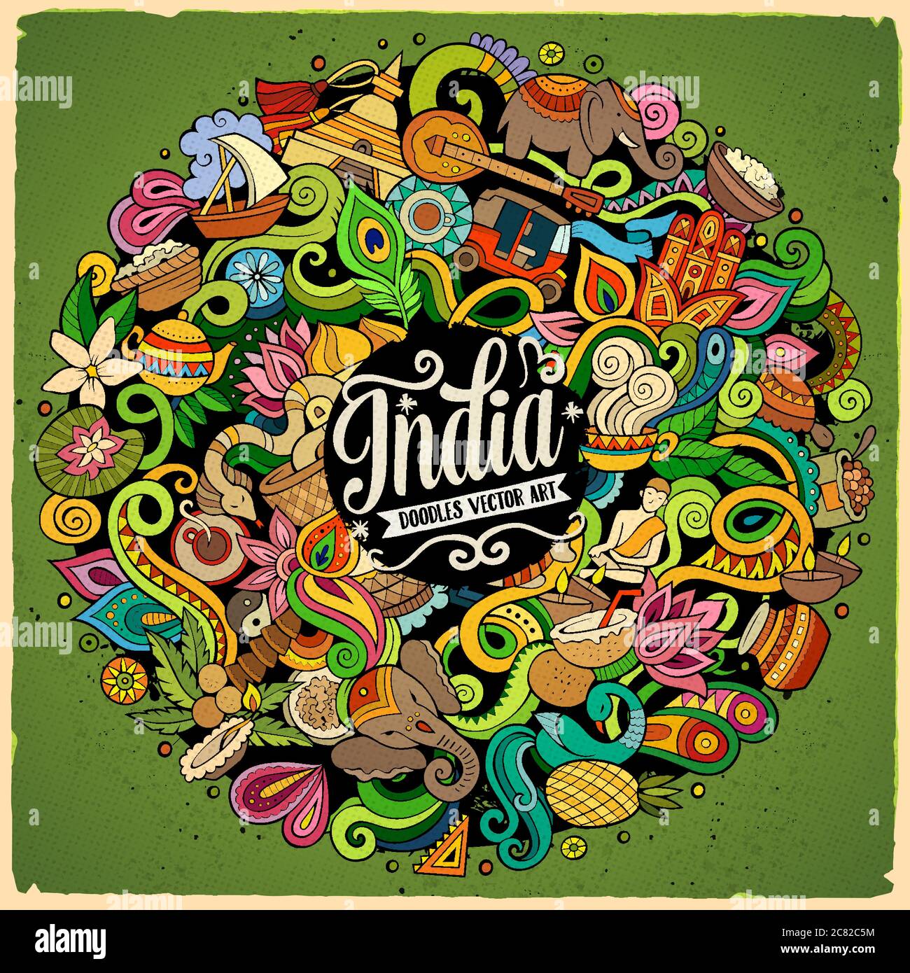 Cartoon cute doodles hand drawn India illustration Stock Vector Image ...