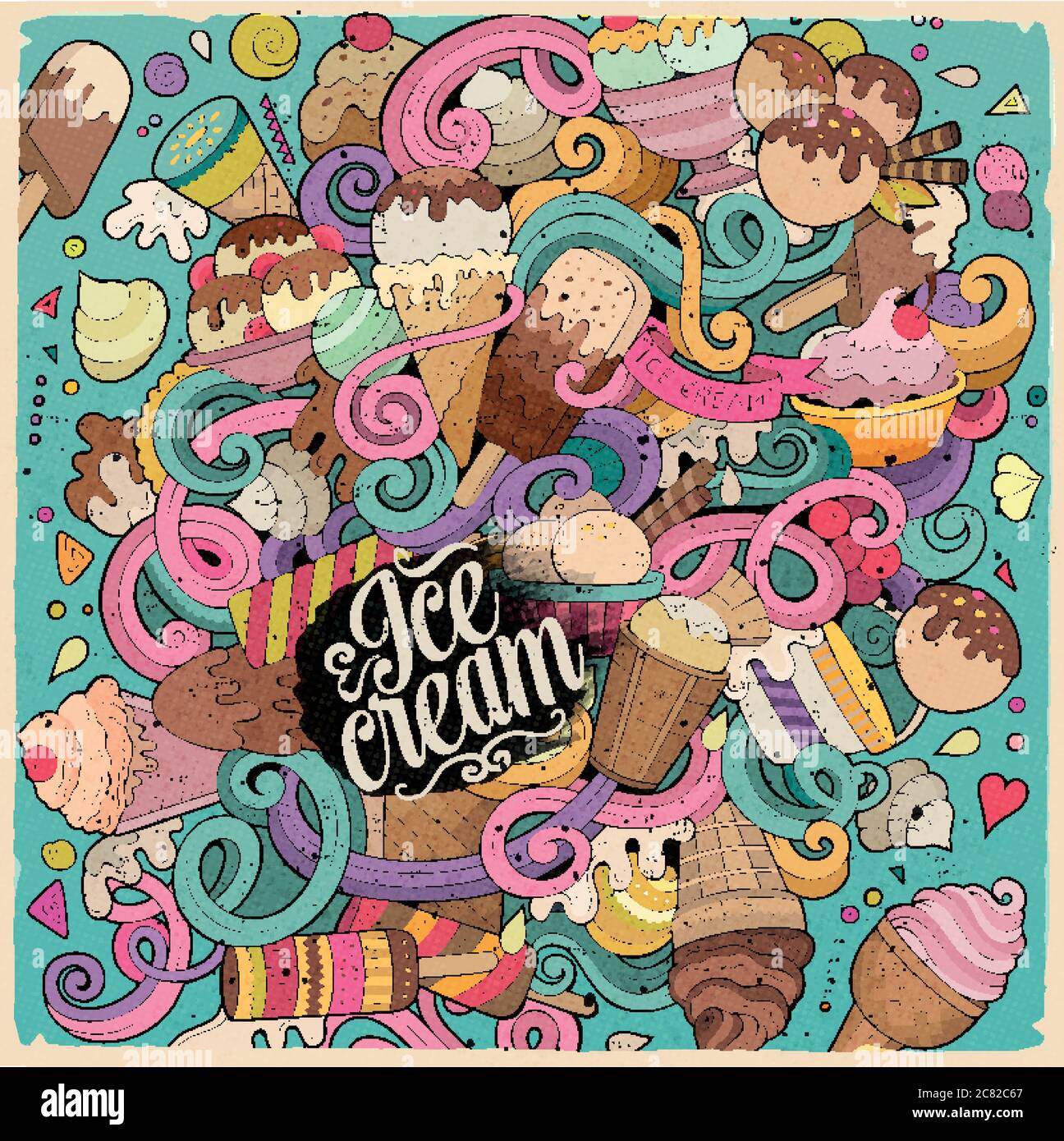Cartoon hand-drawn doodles Ice Cream illustration Stock Vector Image ...