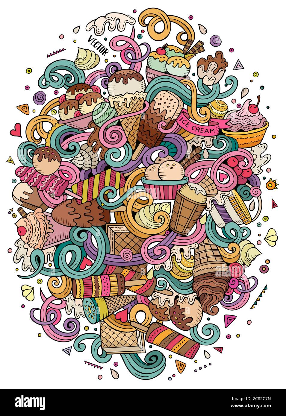 Cartoon hand-drawn doodles Ice Cream illustration Stock Vector Image ...