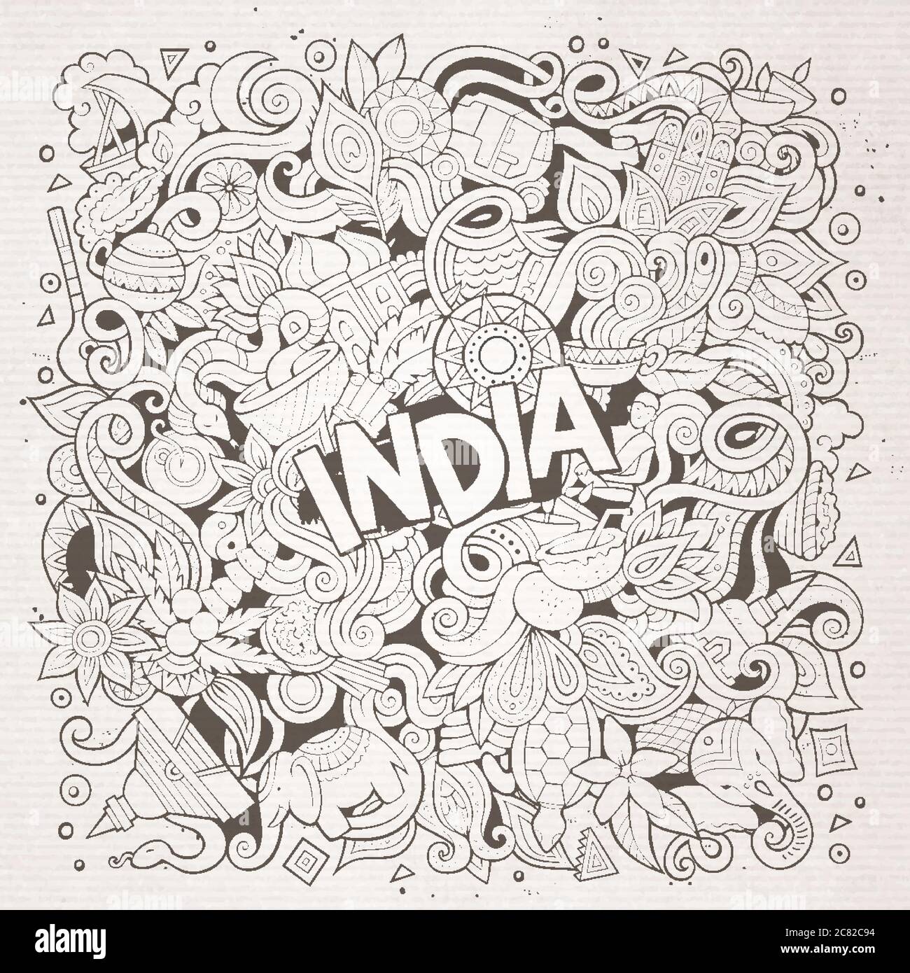 Cartoon cute doodles hand drawn India illustration Stock Vector Image ...