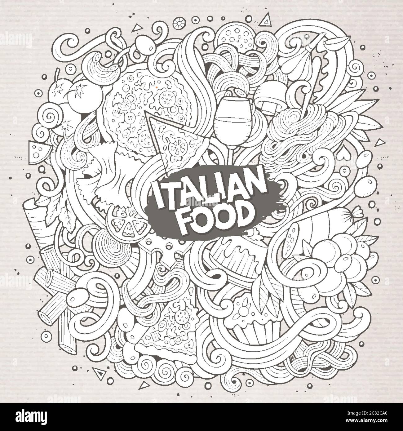 Cartoon hand-drawn doodles Italian food illustration Stock Vector Image ...
