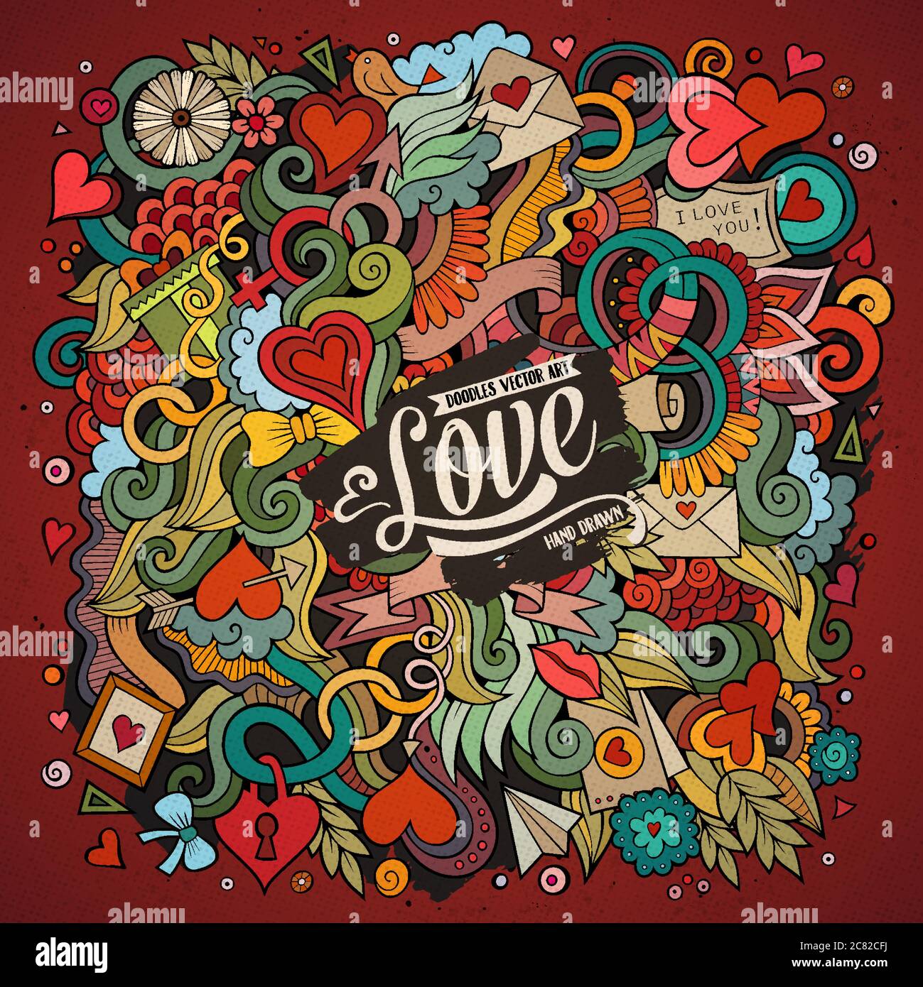 Cartoon cute doodles hand drawn Valentines Day illustration Stock ...