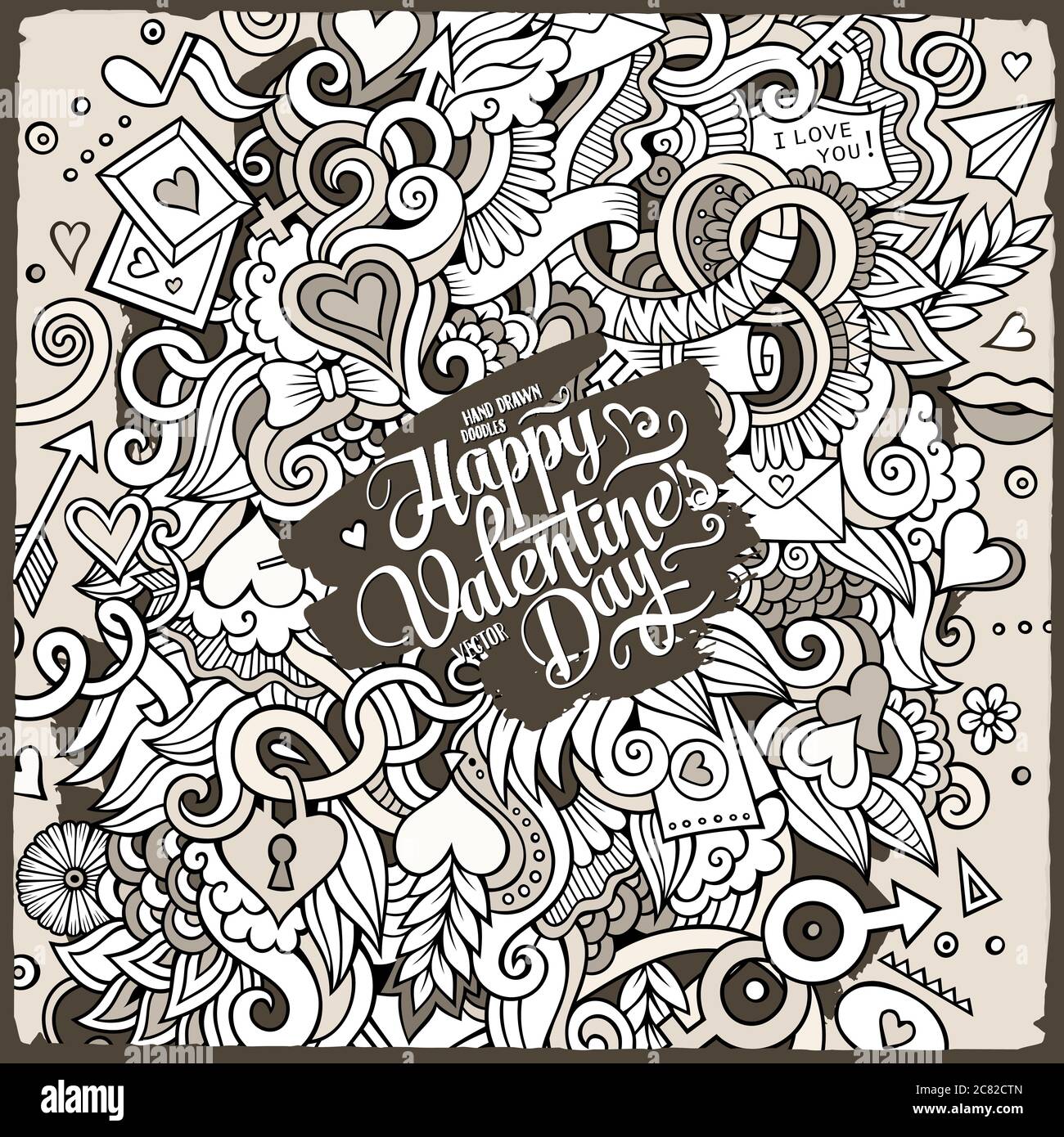 Cartoon cute doodles hand drawn Valentines Day illustration Stock ...