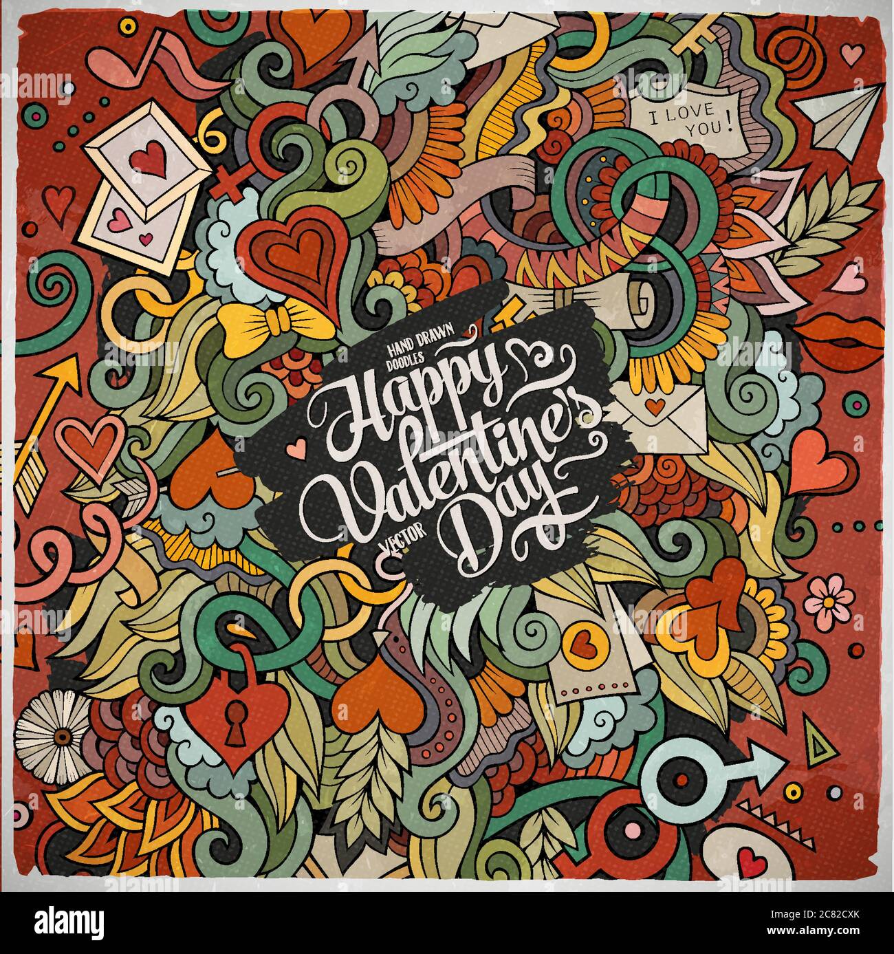 Cartoon cute doodles hand drawn Valentines Day illustration Stock ...