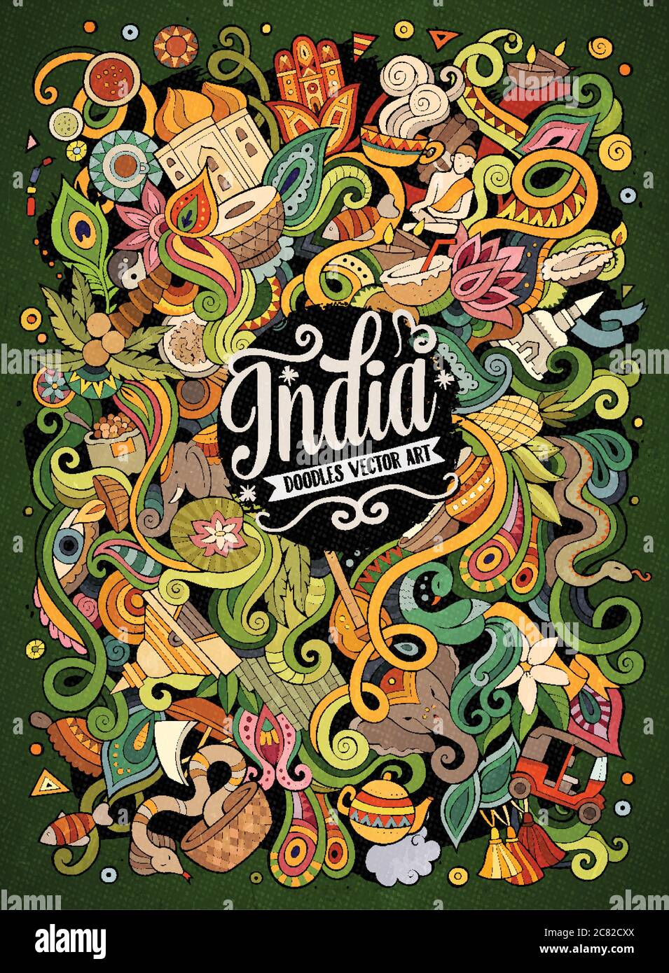 Cartoon cute doodles hand drawn India illustration Stock Vector Image ...