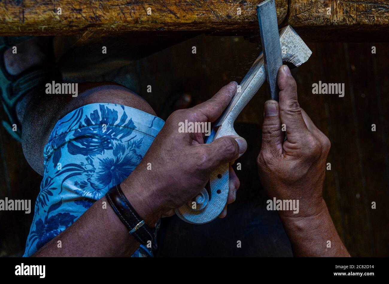Violin maker luthier Carlos Roberts in his Cremona Italy workshop ...
