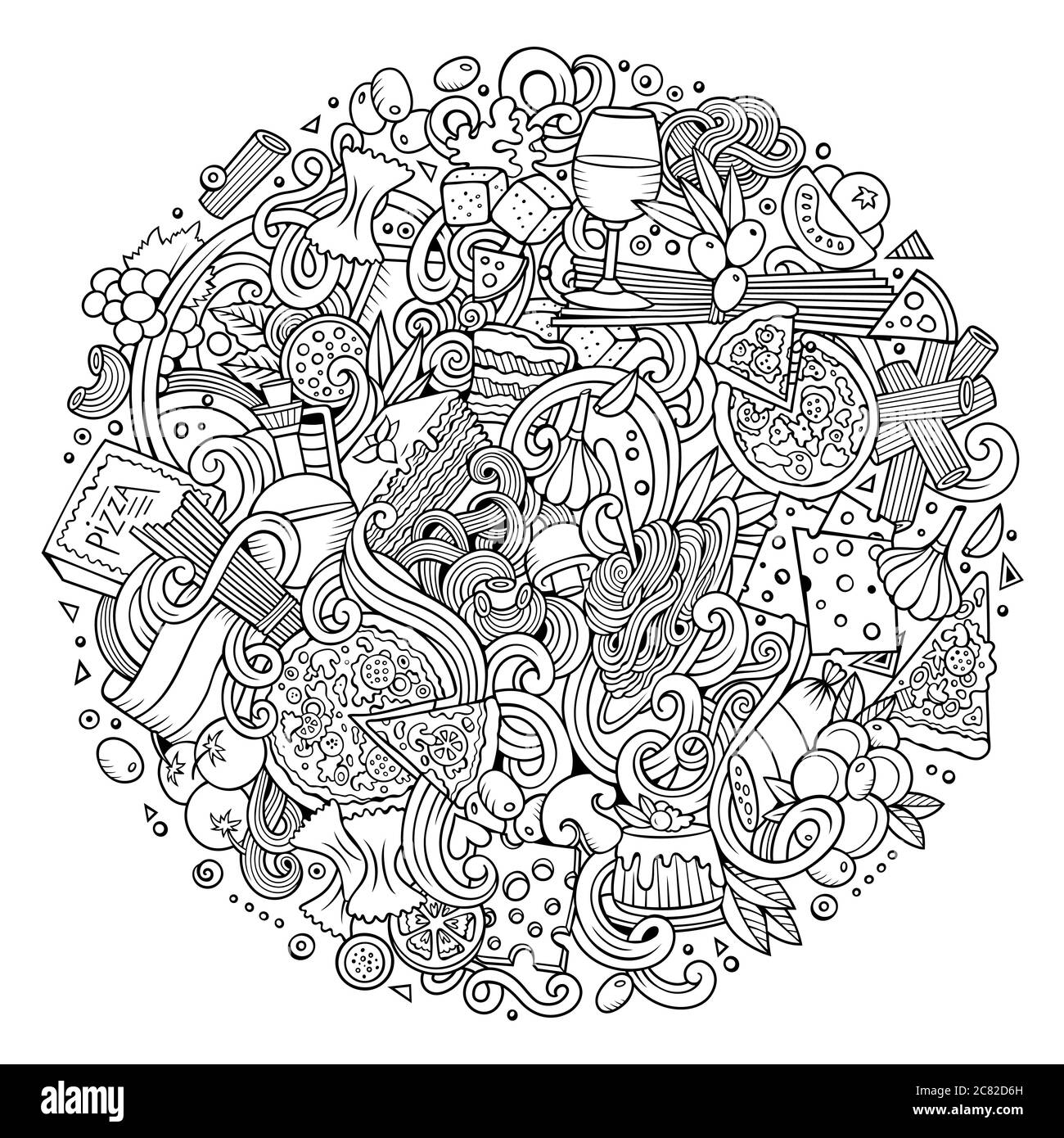Cartoon Cute Doodles Hand Drawn Italian Food Illustration Stock Vector