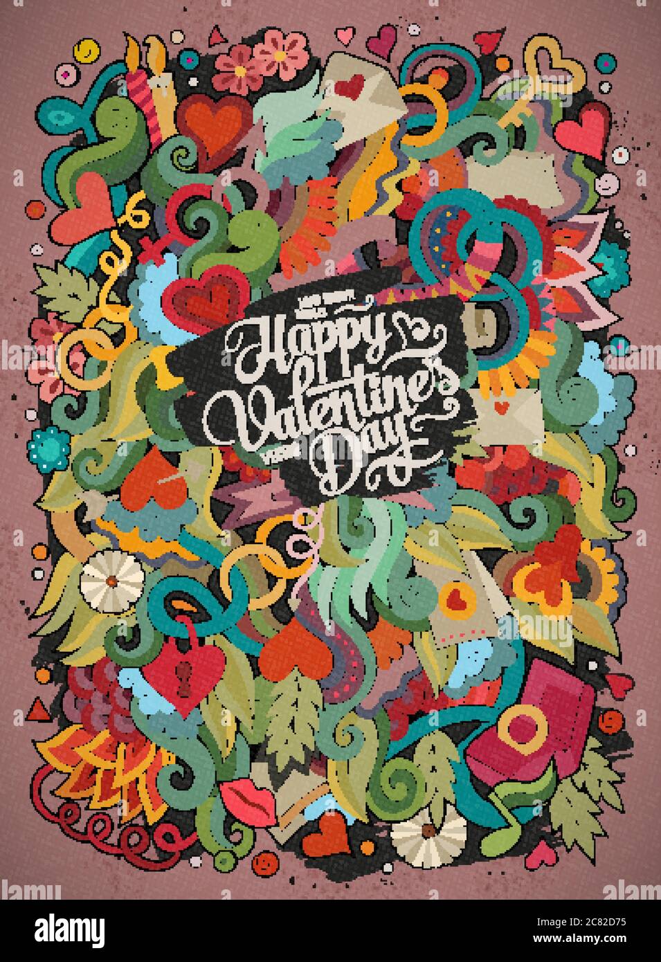 Cartoon cute doodles hand drawn Valentines Day illustration Stock ...